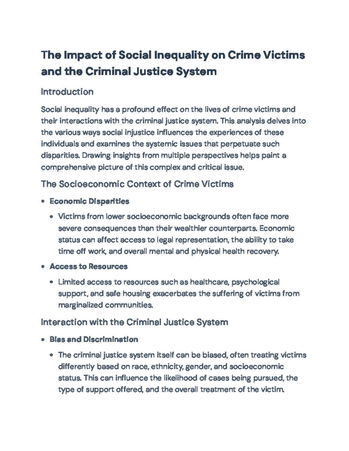 The Impact of Social Inequality on Crime Victims and Justice System ...