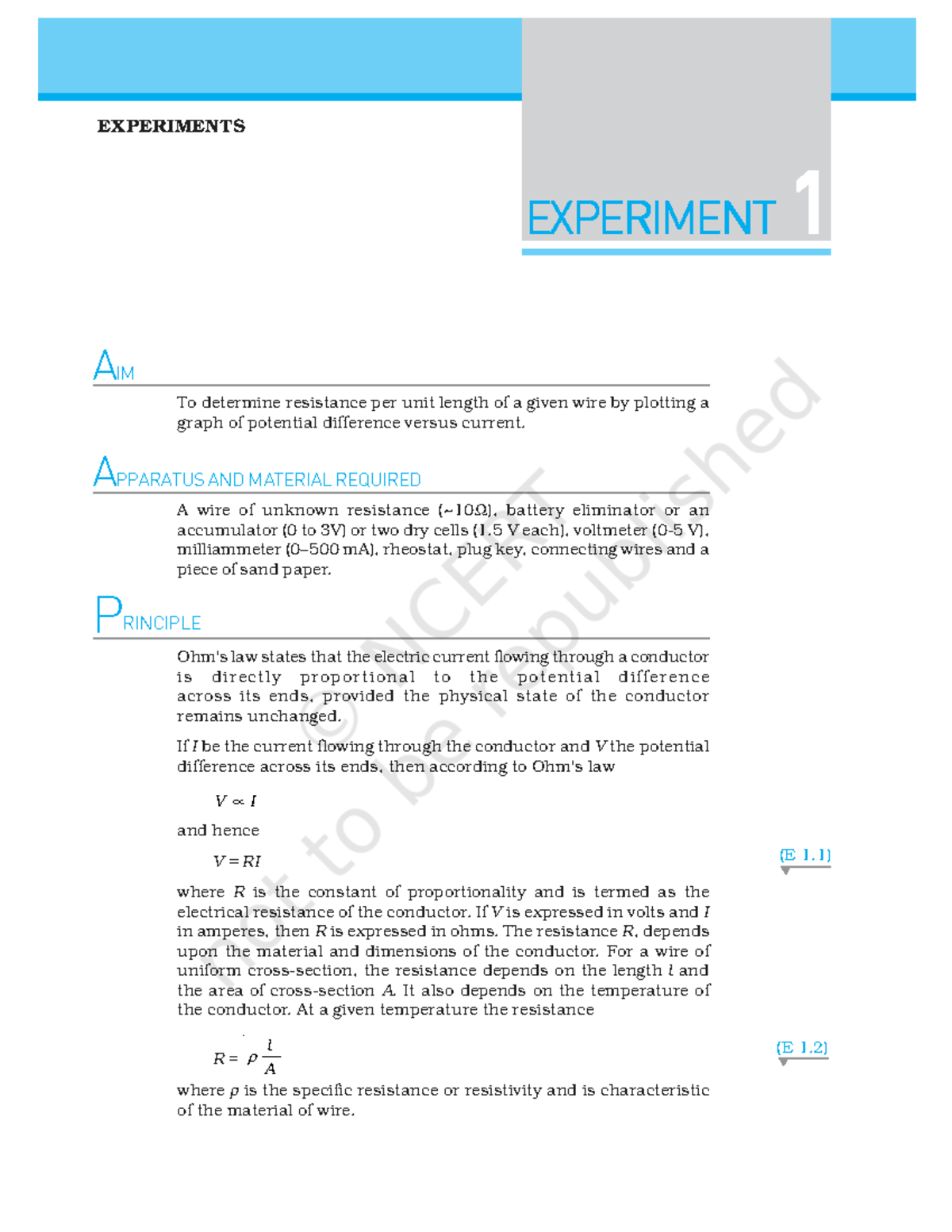 Class 12 Physics Practical Manual: Experiments on Resistance and ...