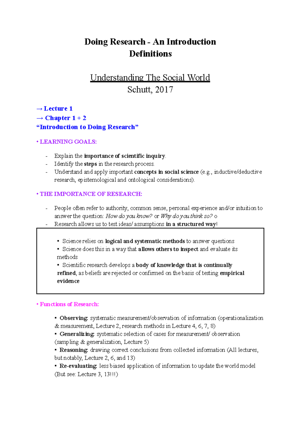 **Introduction to Research Methods: Definitions and Key Concepts (Course Code: RSC101 ...
