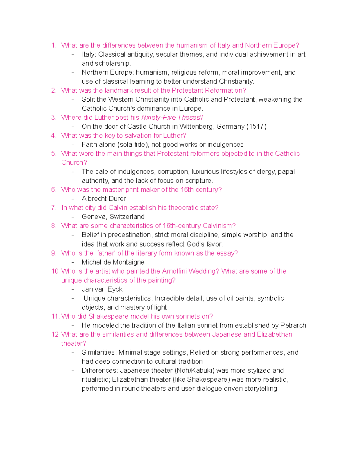 Renaissance Humanism & Protestant Reformation Overview (HIST 101) - Studocu