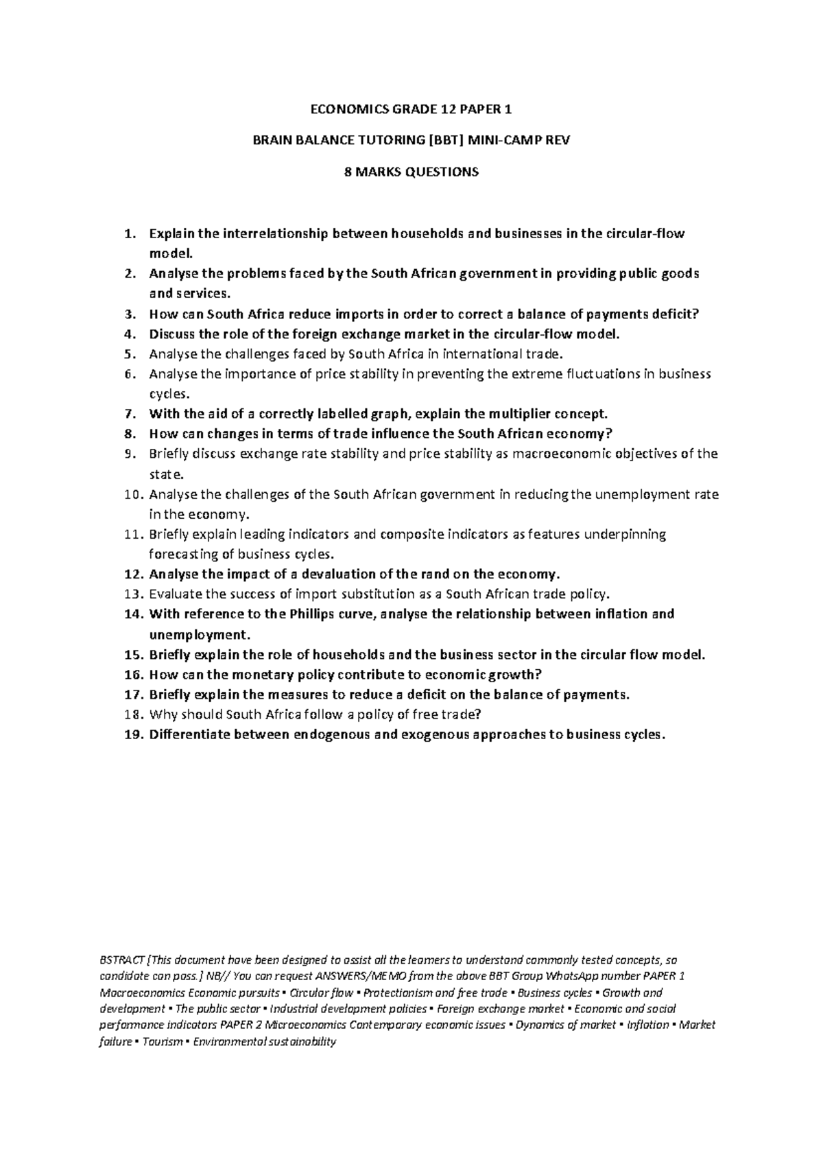 ECON 8 BBT Mini-Camp 8 Marks Questions Insights and Overview - Studocu