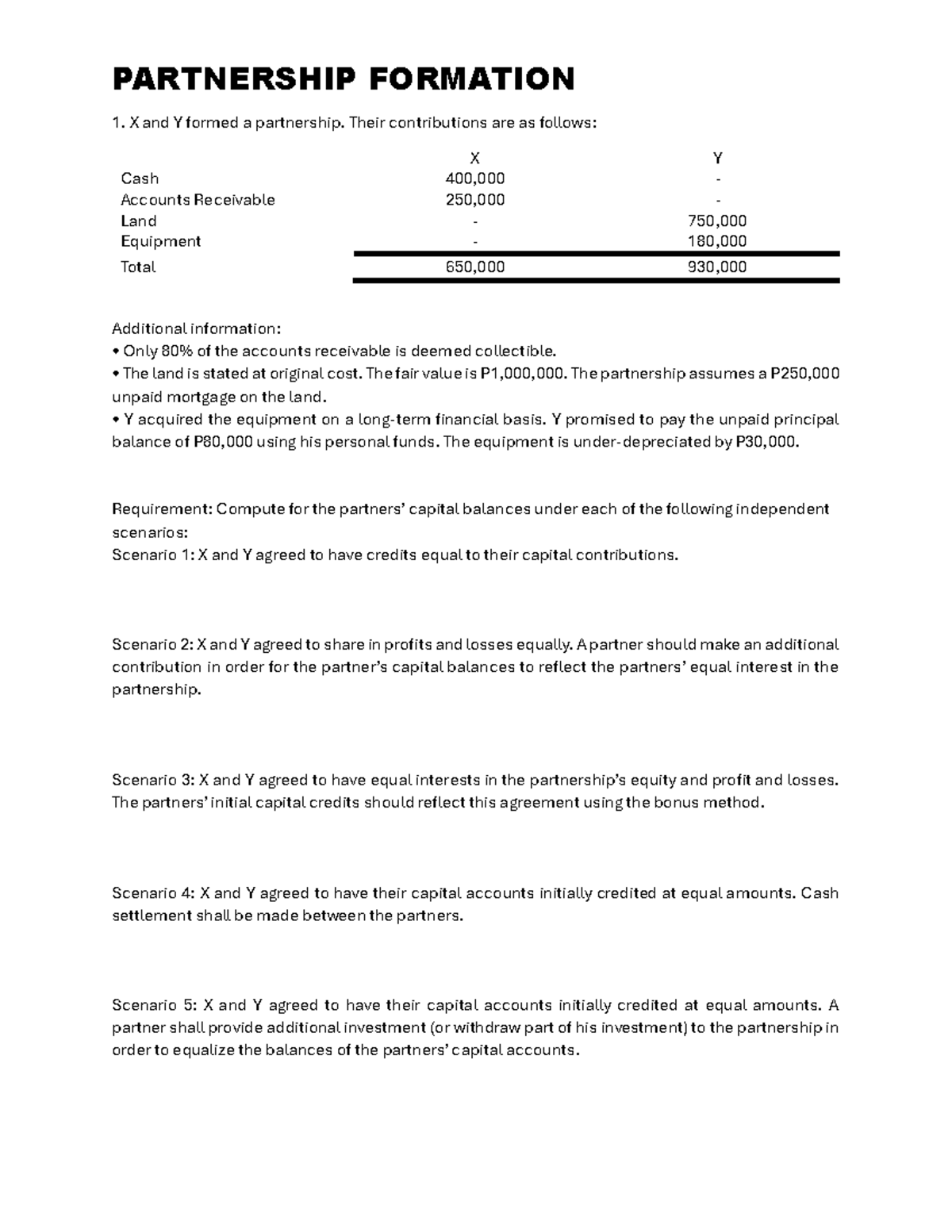 Partnership Formation HW: Capital Balances & Adjustments Analysis - Studocu