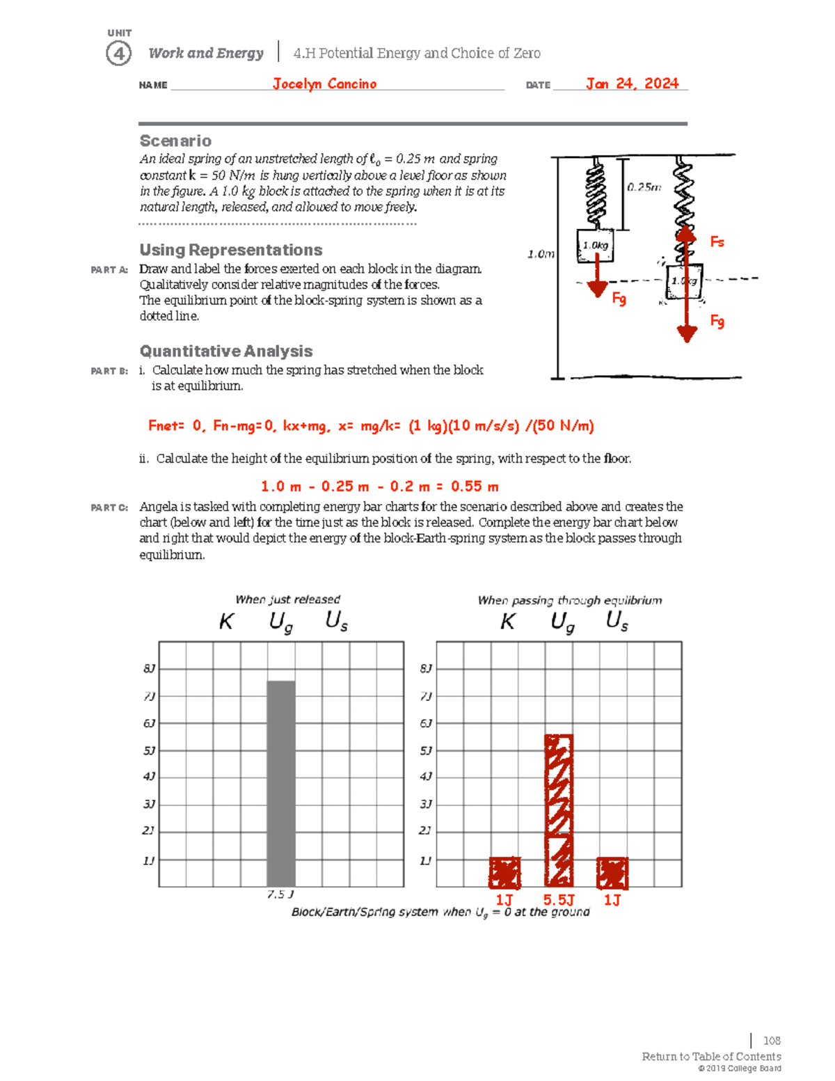 AP Physics Workbook 4.H - Work and Energy: Potential Energy Analysis ...