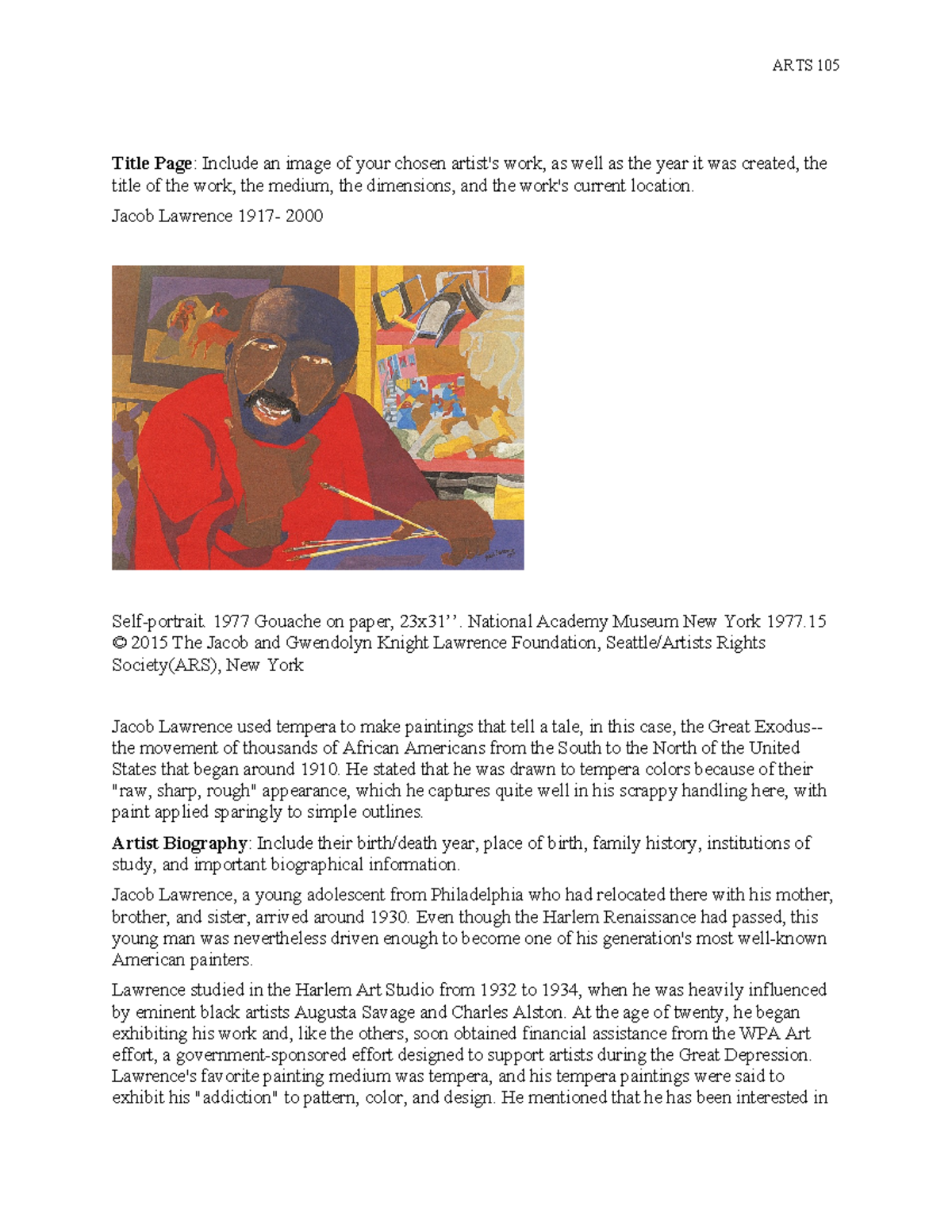 ARTS 105: Artist Report - Jacob Lawrence Biography & Work Analysis ...