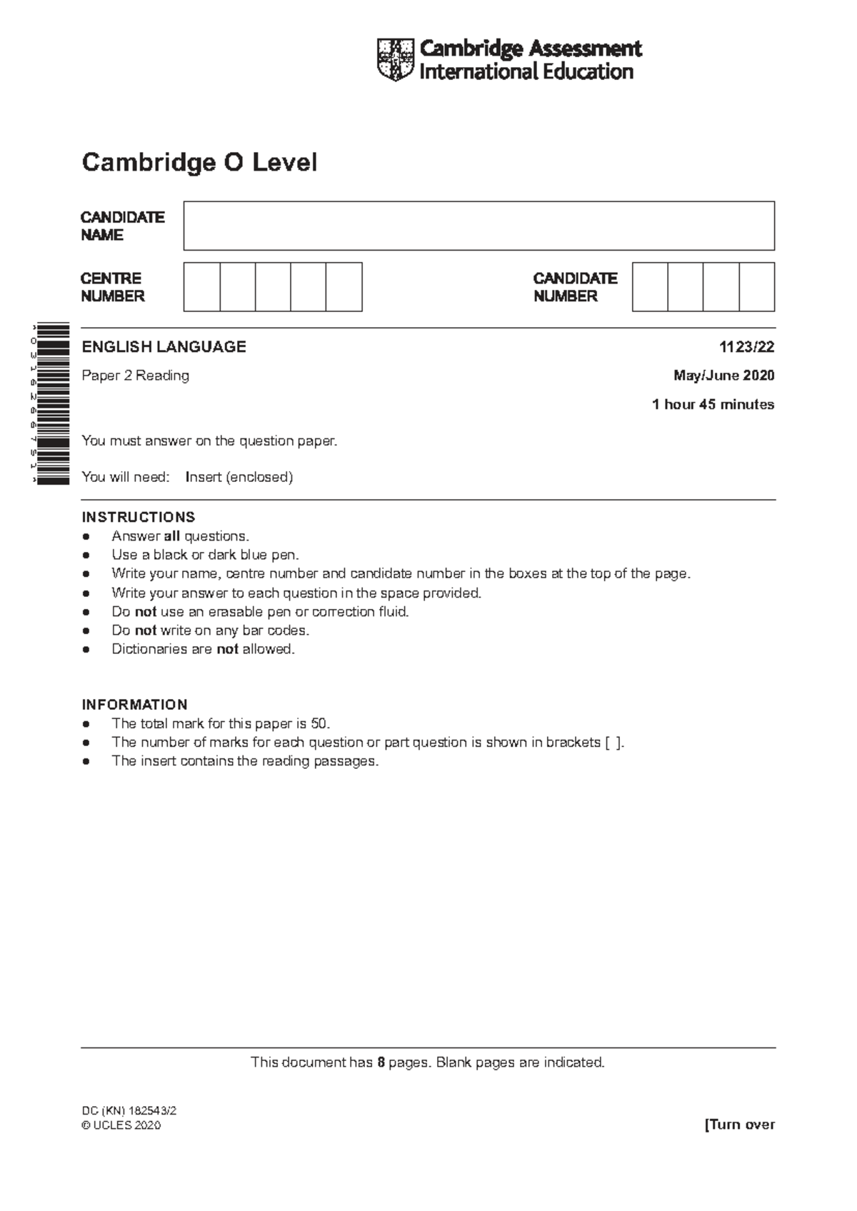 Cambridge O Level 0316/26 English Language 2020 Paper 2 Reading Notes ...