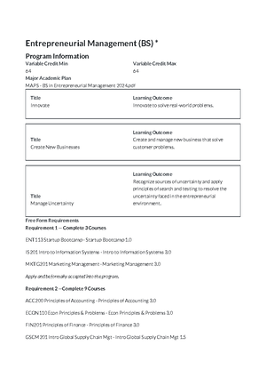 Strategic Management (BS) Course Summary and Major Academic Plan 2024 ...