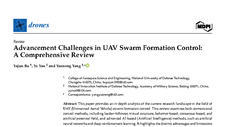 UAV Swarm Formation Control: Advancements & Challenges Review (Drones 2024) - Studocu
