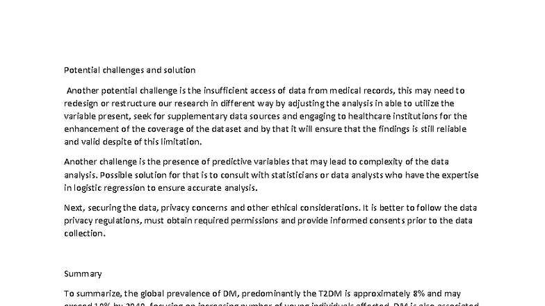 Challenges and Solutions in T2DM Research: A Study in Tacloban City ...