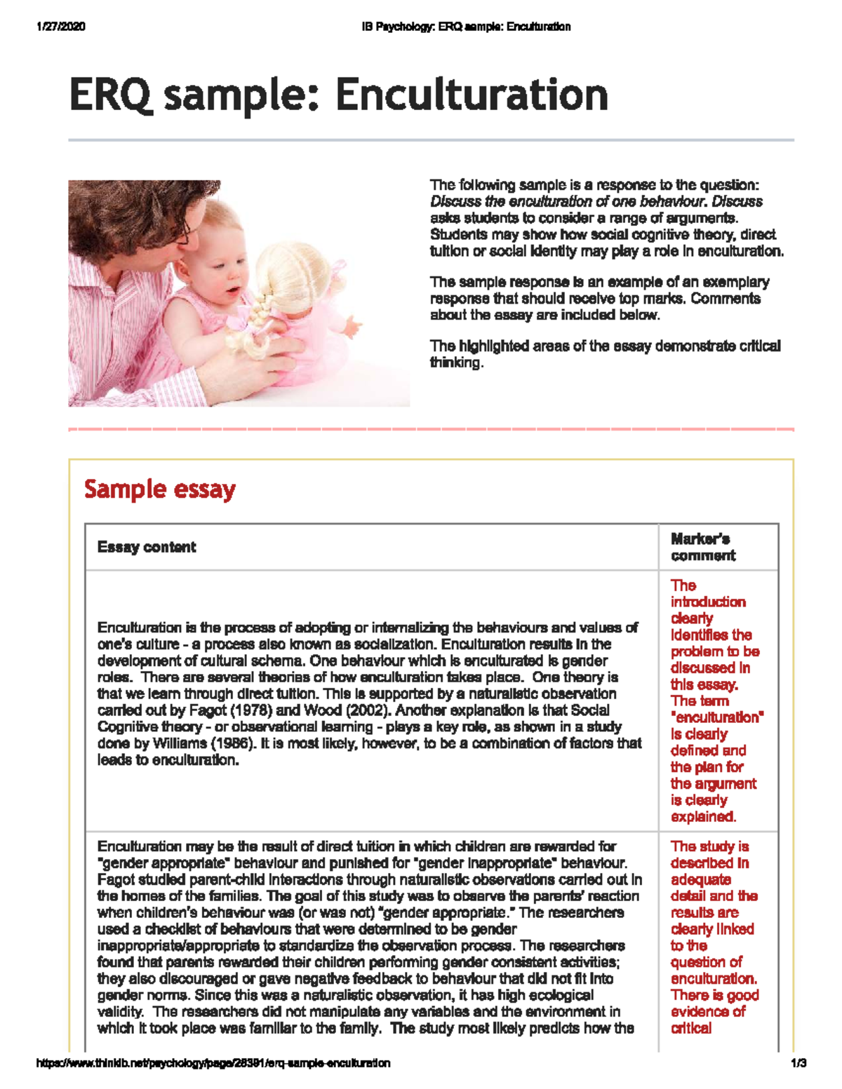 IB Psychology ERQ: Analyzing Enculturation in Gender Roles - Studocu