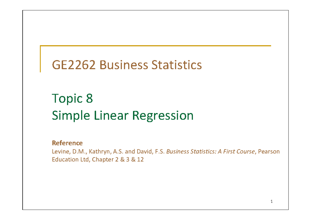 Topic 8: Simple Linear Regression - Key Concepts and Examples - Studocu