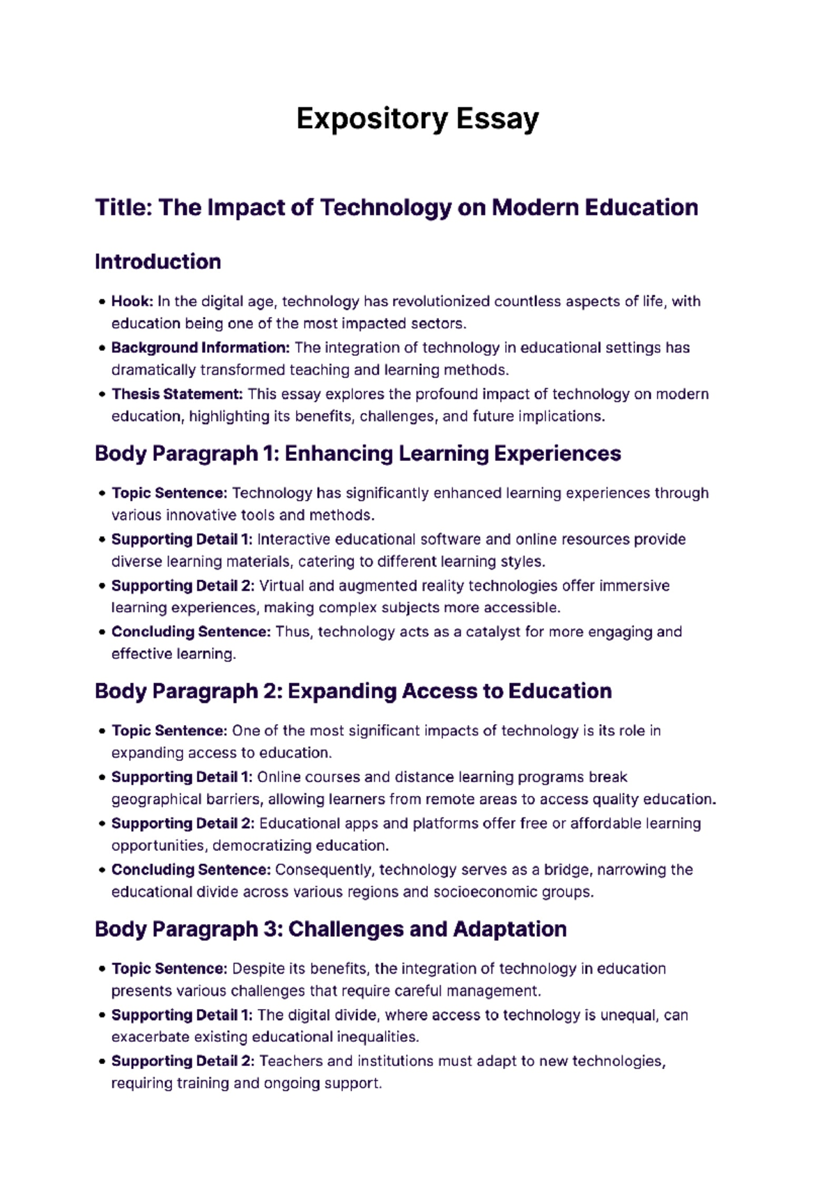 Expository Essay - The Impact of Technology on Modern Education - Studocu