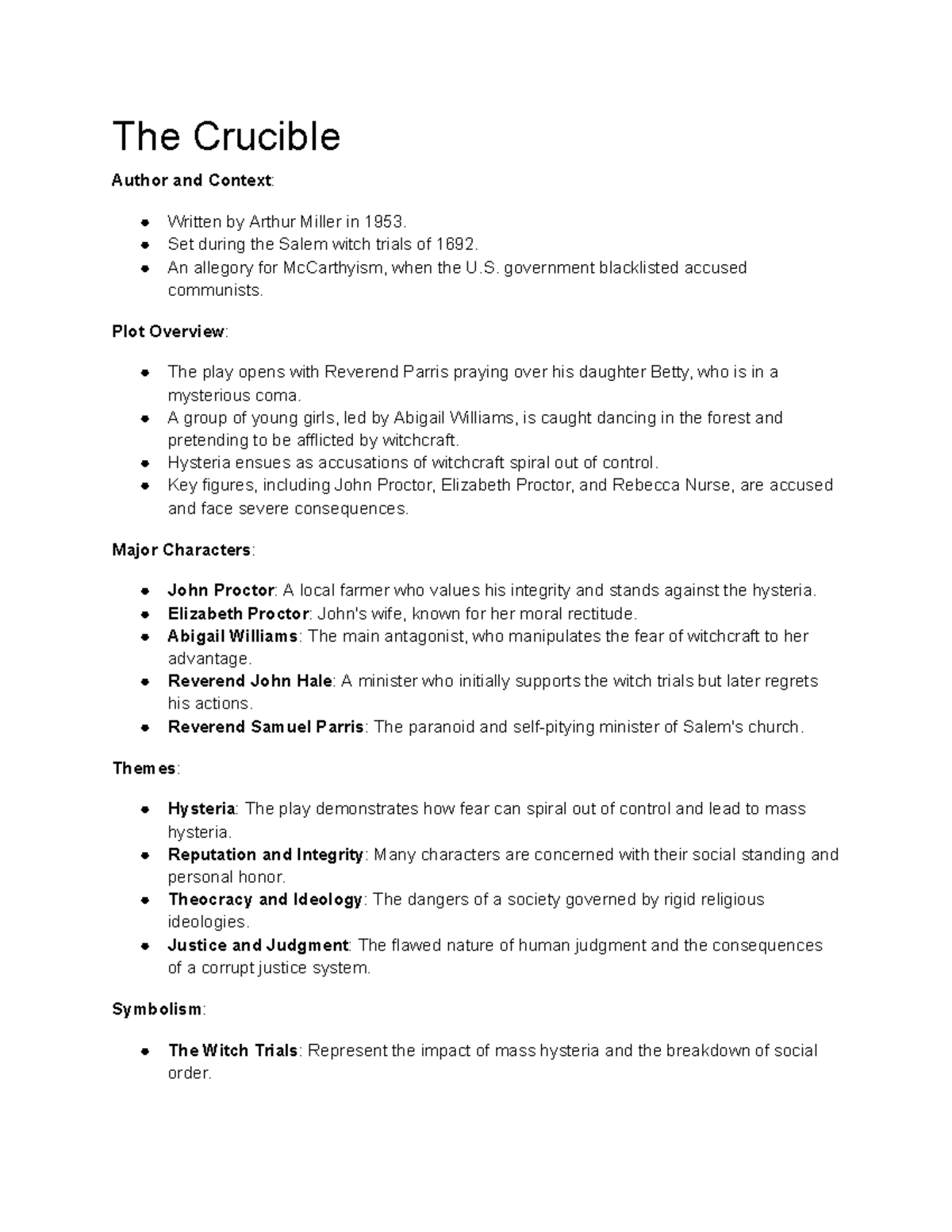 The Crucible - The Crucible Author and Context: Written by Arthur ...