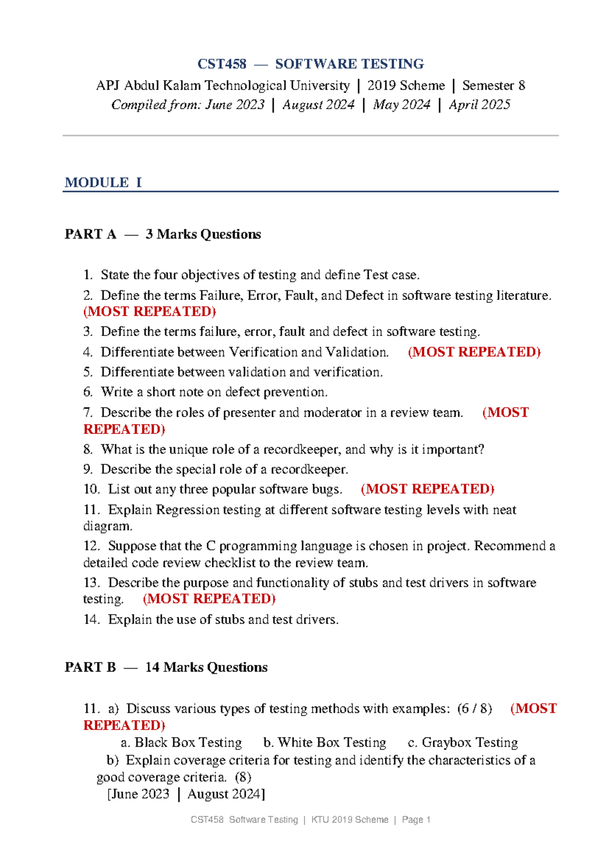 CST458 Software Testing Question Bank - KTU 2019 Scheme - Studocu
