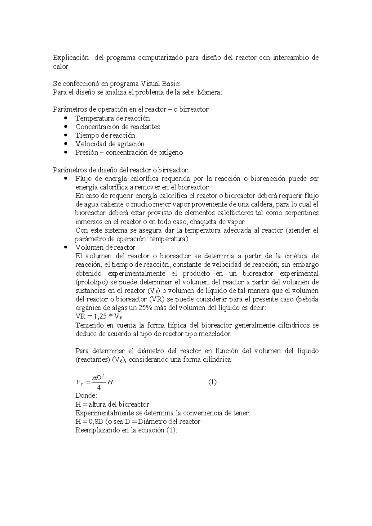 Algoritmo para Diseño de Reactor y Mezclador en Visual Basic - Studocu