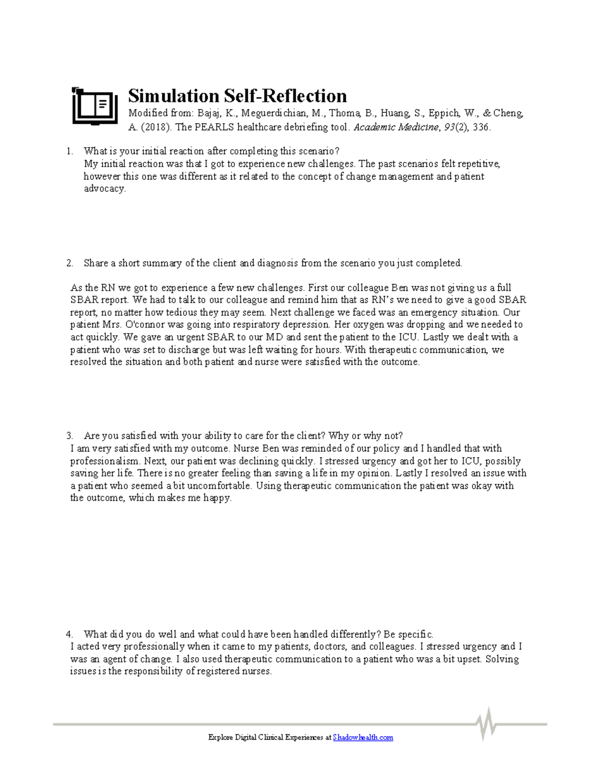 Simulation Self-Reflection: Insights from Digital Clinical Experience ...