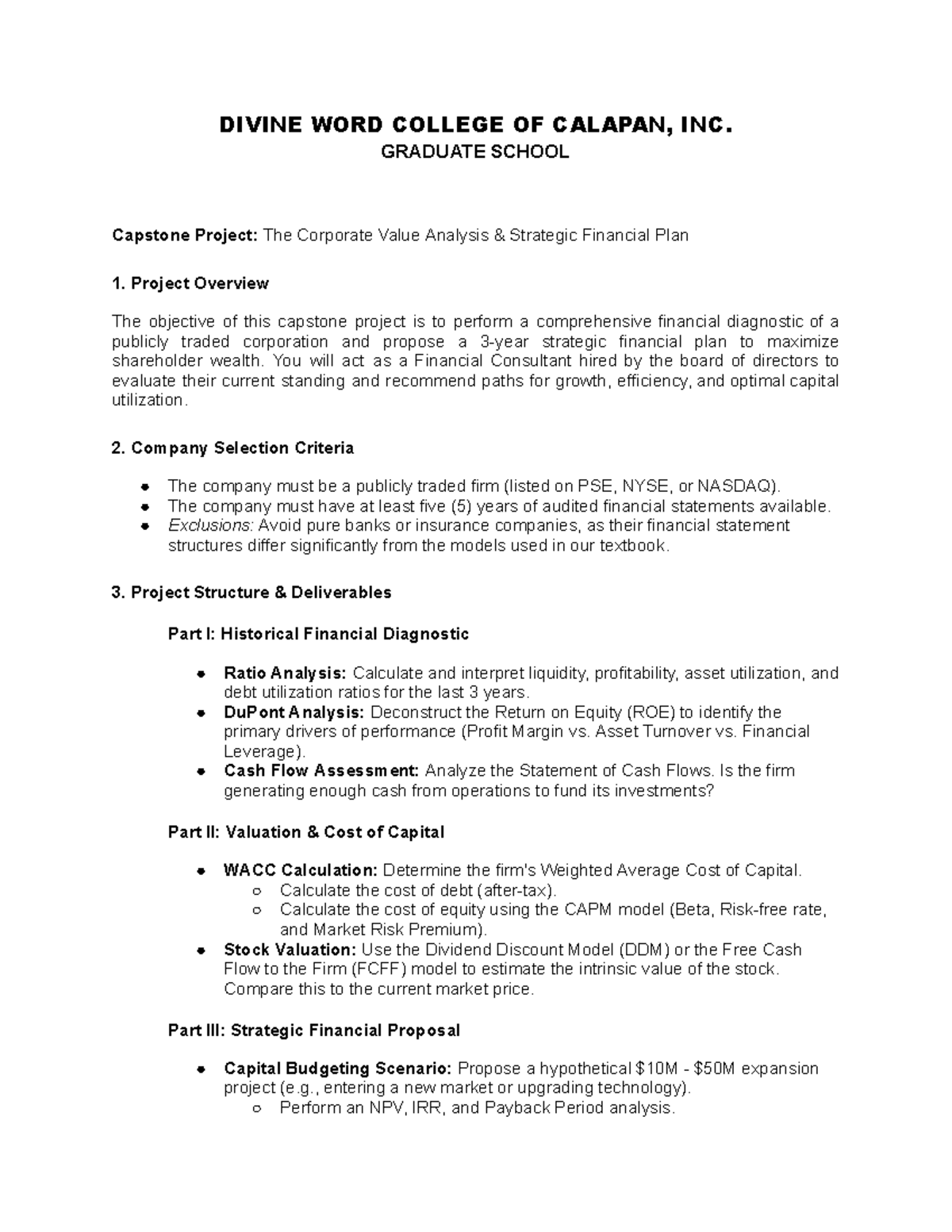 BA202 Capstone Project: Corporate Value Analysis & Financial Plan - Studocu