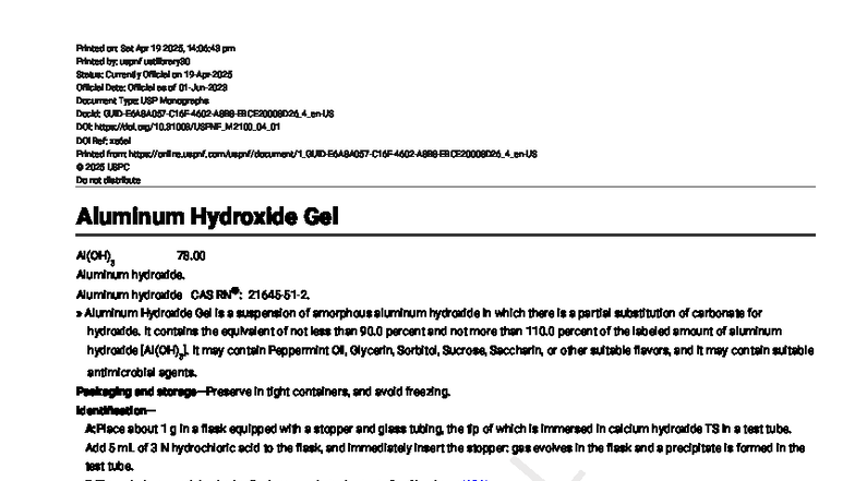 USP-NF Aluminum Hydroxide Gel Monograph and Testing Procedures - Studocu