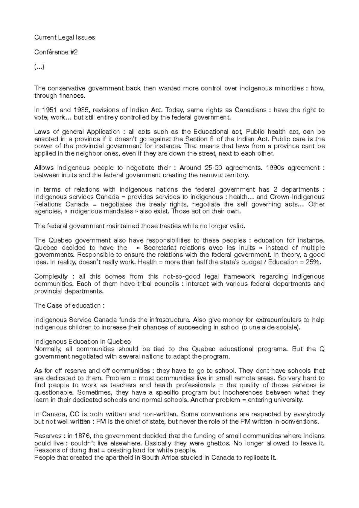 Current Legal Issues - Cours on Indigenous Rights and Governance - Studocu