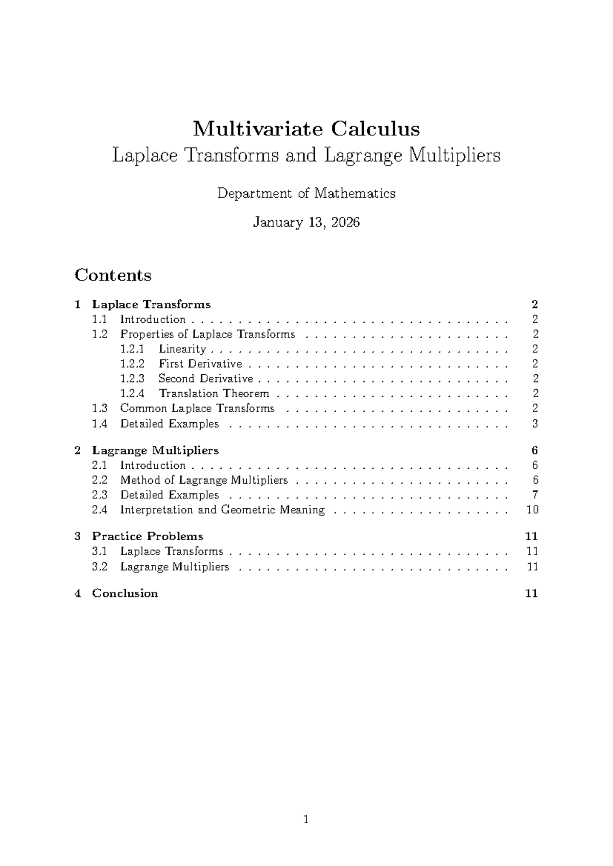 Multivariate Calculus: Laplace Transforms & Lagrange Multipliers Notes ...