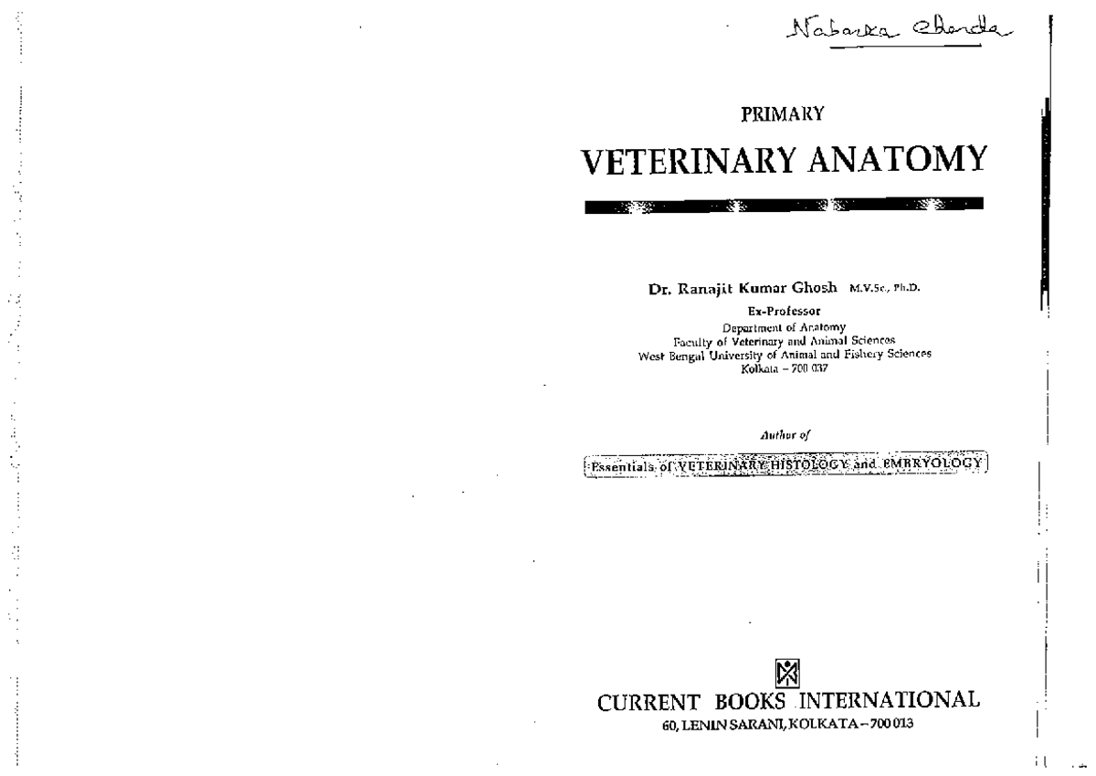 Primary Veterinary Anatomy: A Comprehensive Overview (Course Code: PVAN ...