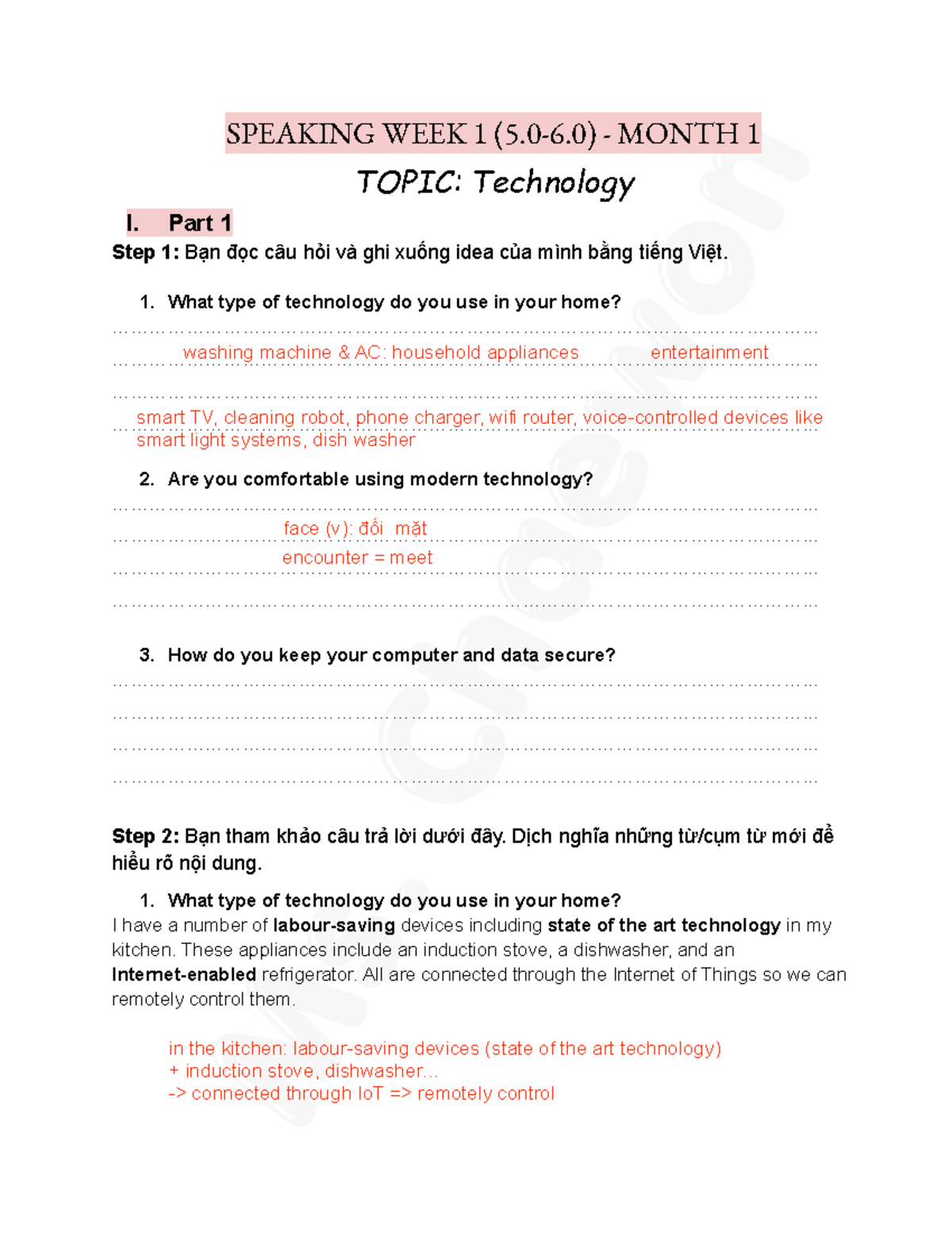 Speaking Week 1 (5.0-6.0) - Technology Discussion Notes - Studocu