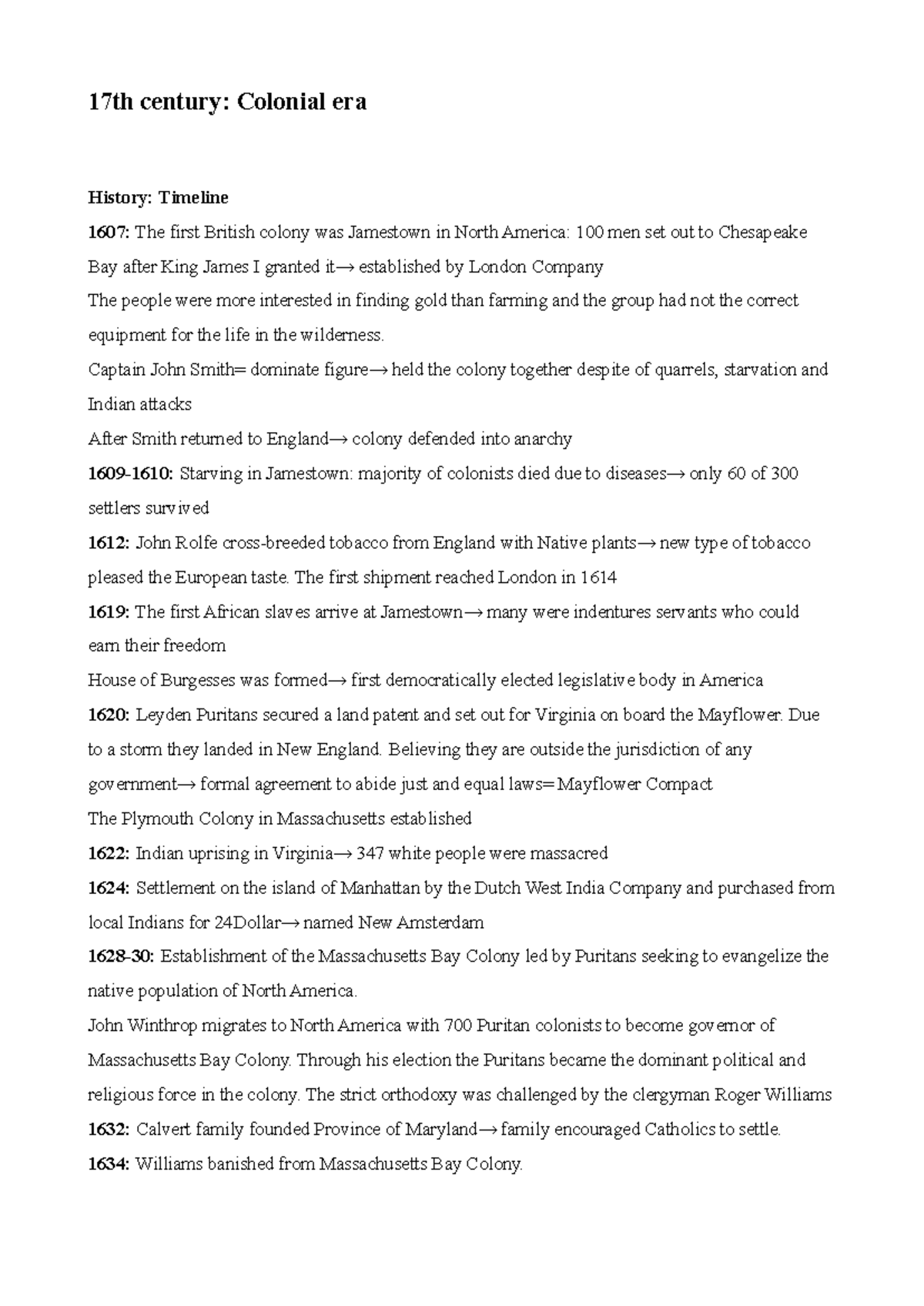Reading Class: 17th Century Colonial Era Overview and Key Figures - Studocu