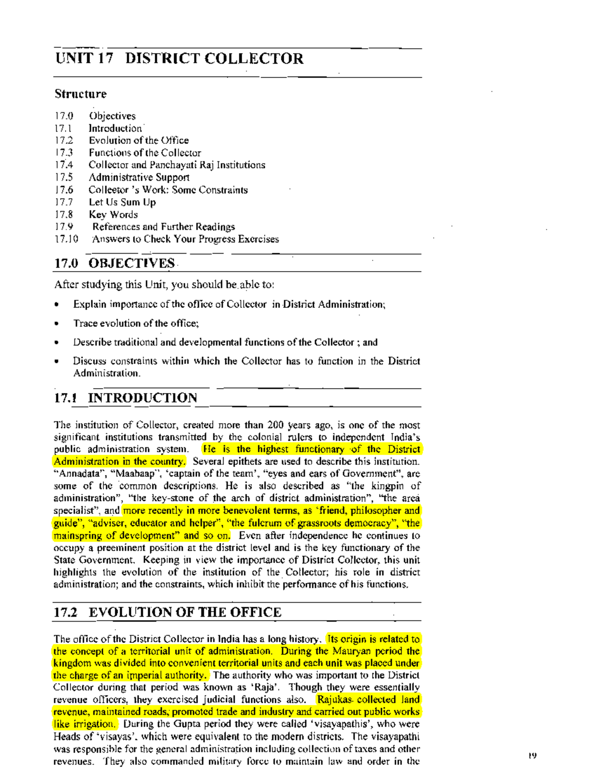 Unit 17: The Role and Evolution of the District Collector in India ...