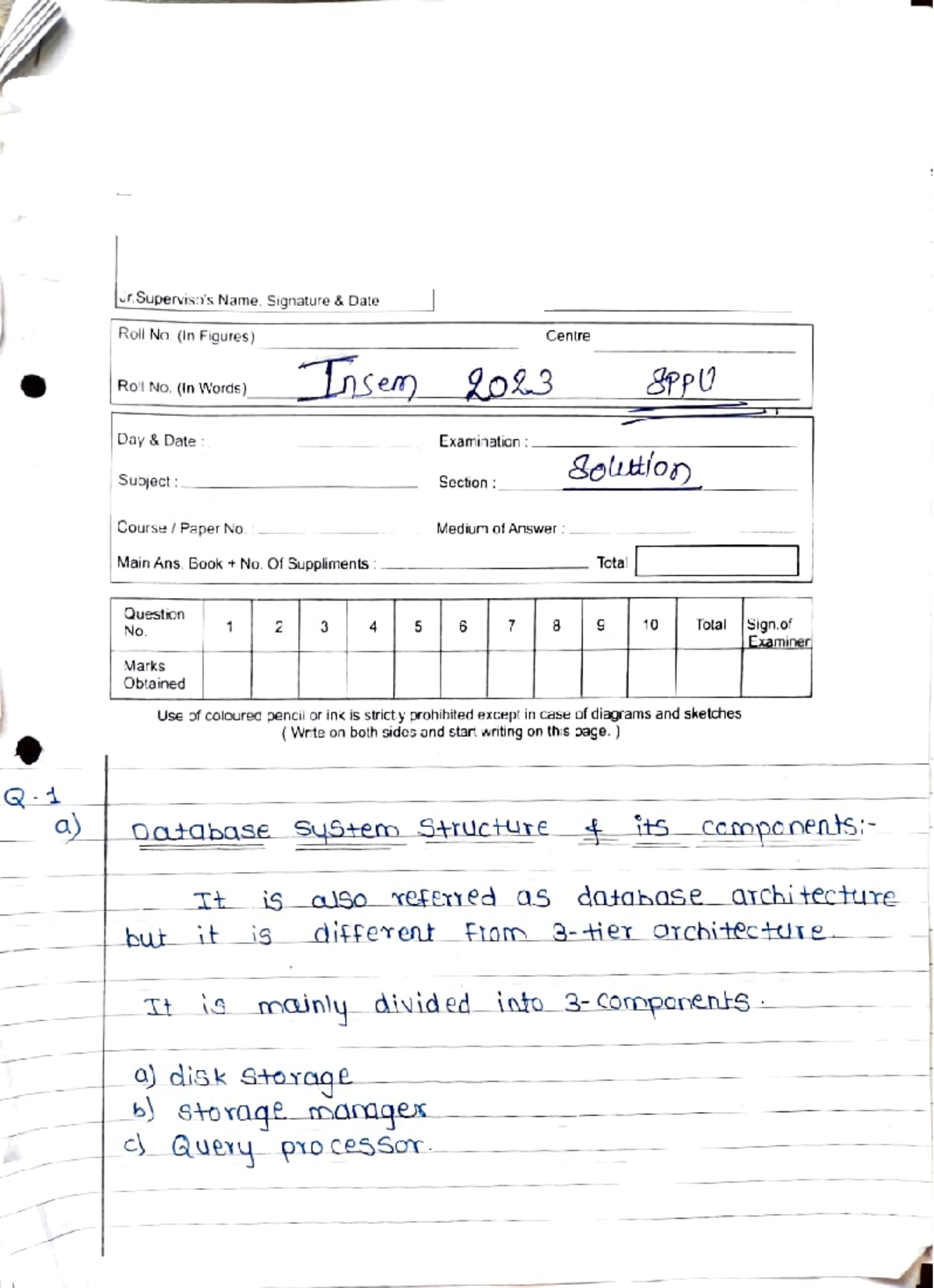 DBMS In-Sem 2023 Solutions - Jayawant Shikshan Prasarak Institute - Studocu