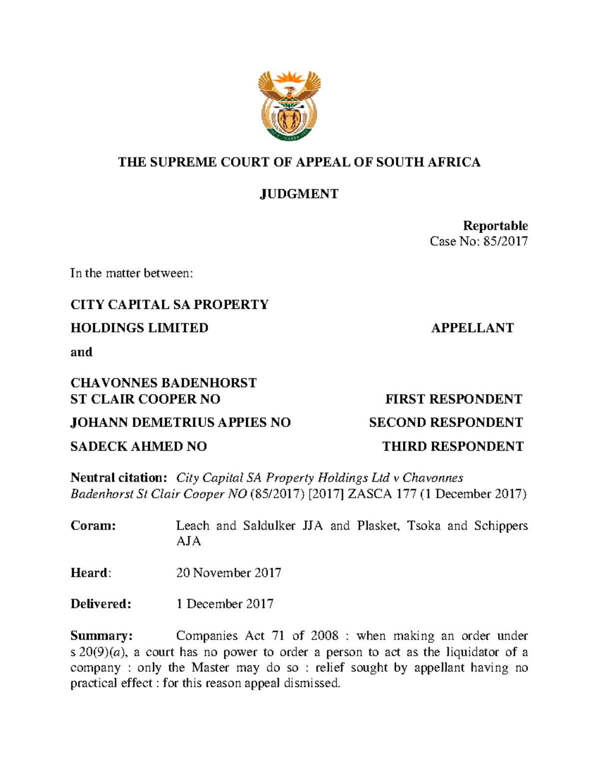 CITY Capital Case Study: Supreme Court Judgment Analysis - Studocu