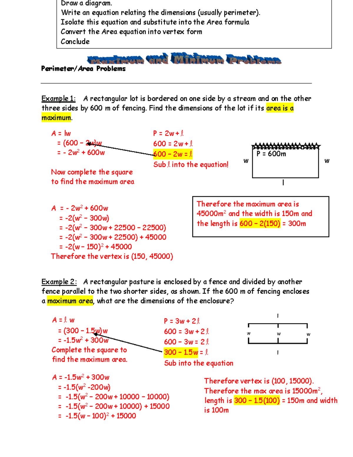 Maximizing Areas: Perimeter and Area Problems Solutions - Studocu