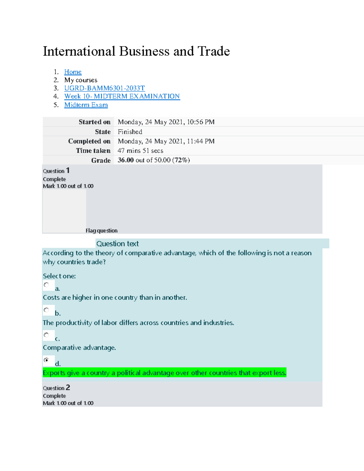 Mexam - International Business and Trade 1. Home 2. My courses 3. UGRD ...