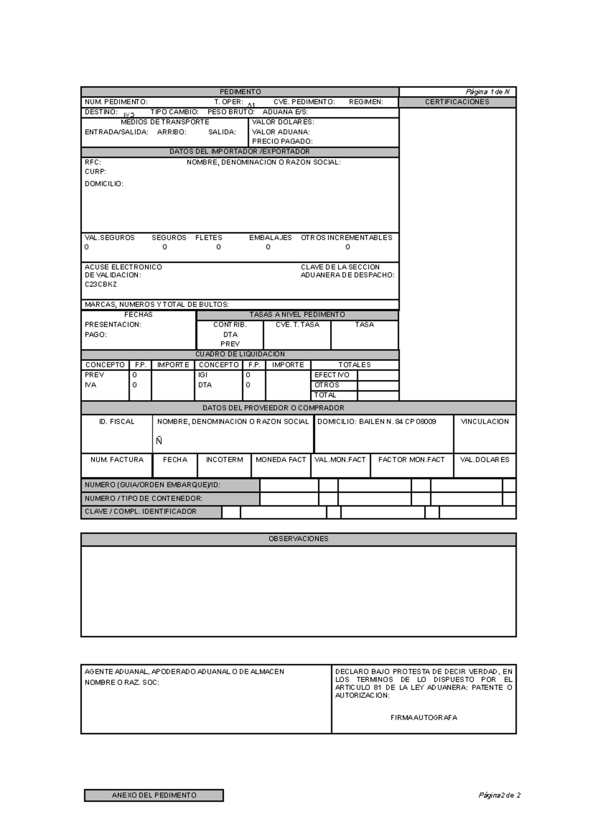 Formato De Pedimento Vacío Documentación Aduanera Studocu