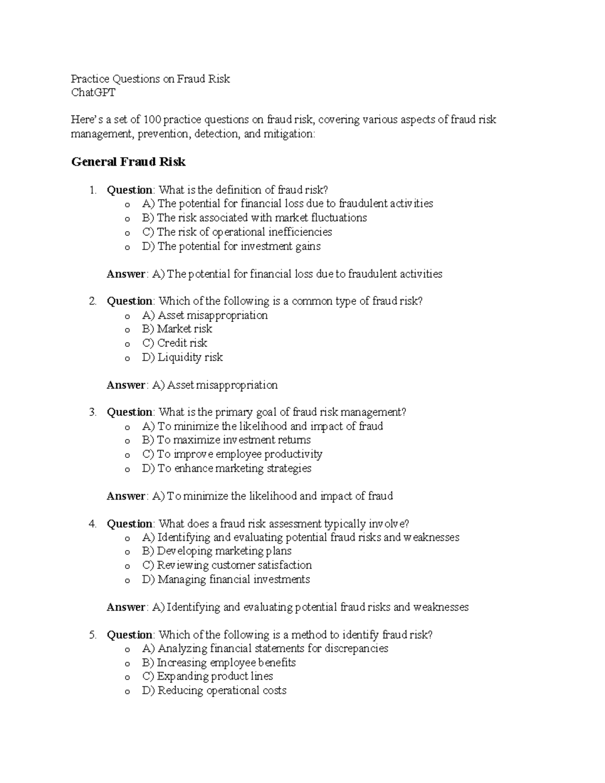 Practice Questions on Fraud Risk Assessment and Management - Studocu