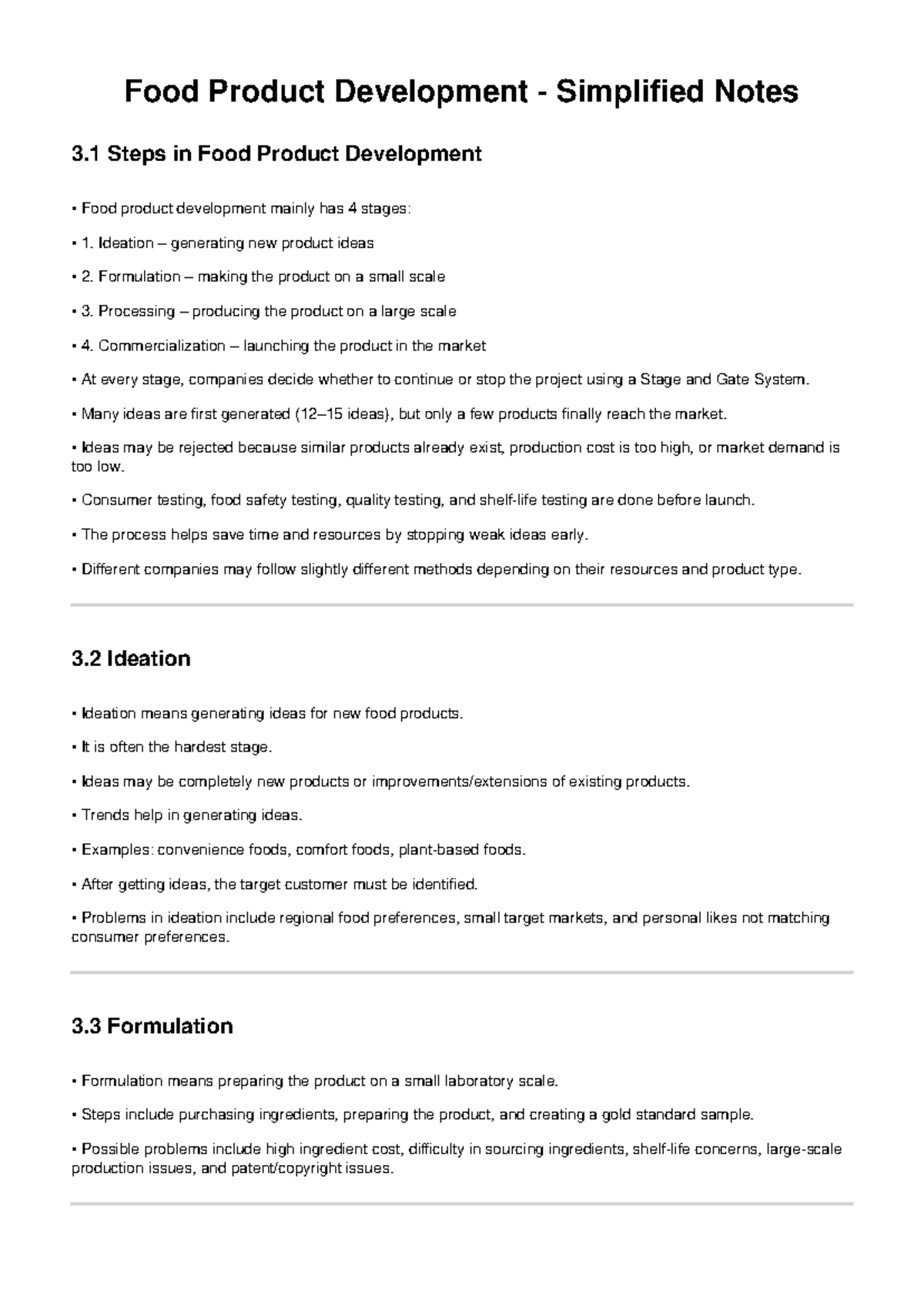 Food Product Development Simplified Notes: Stages & Challenges - Studocu