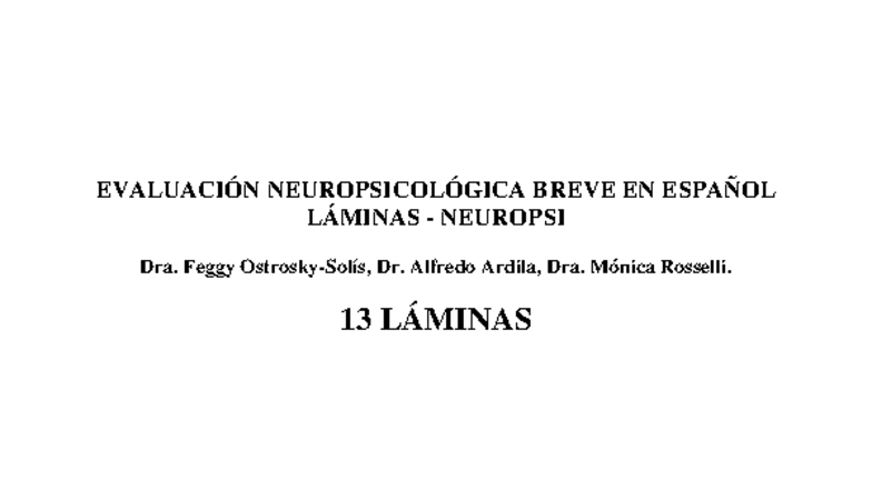 EVALUACIÓN NEUROPSICOLÓGICA BREVE - NEUROPSI LÁMINAS - Studocu