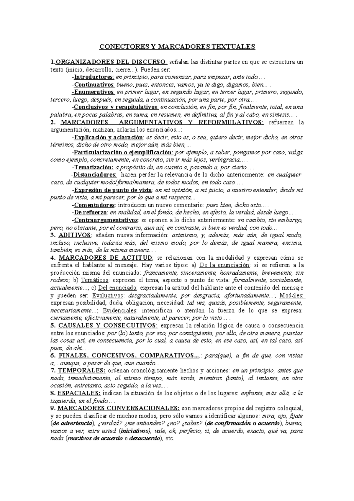 CONECTORES Y MARCADORES TEXTUALES: Guía Completa para el Discurso - Studocu