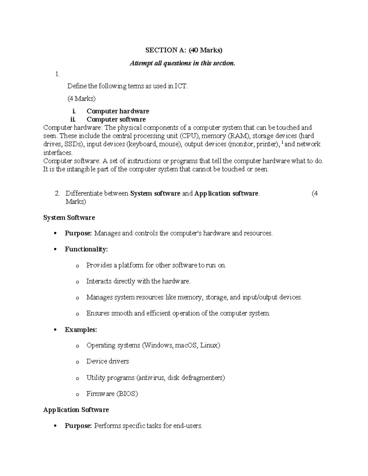Digital lit Formative 1 assessors guide - SECTION A: (40 Marks) Attempt ...