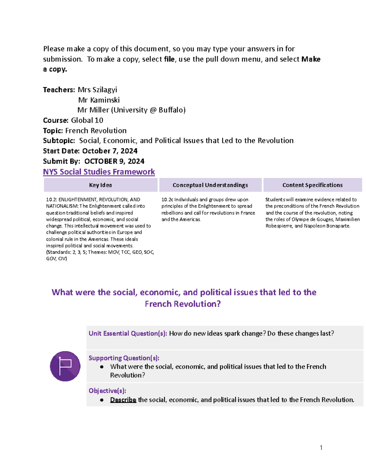 The Causes of the French Revolution - Please make a copy of this ...