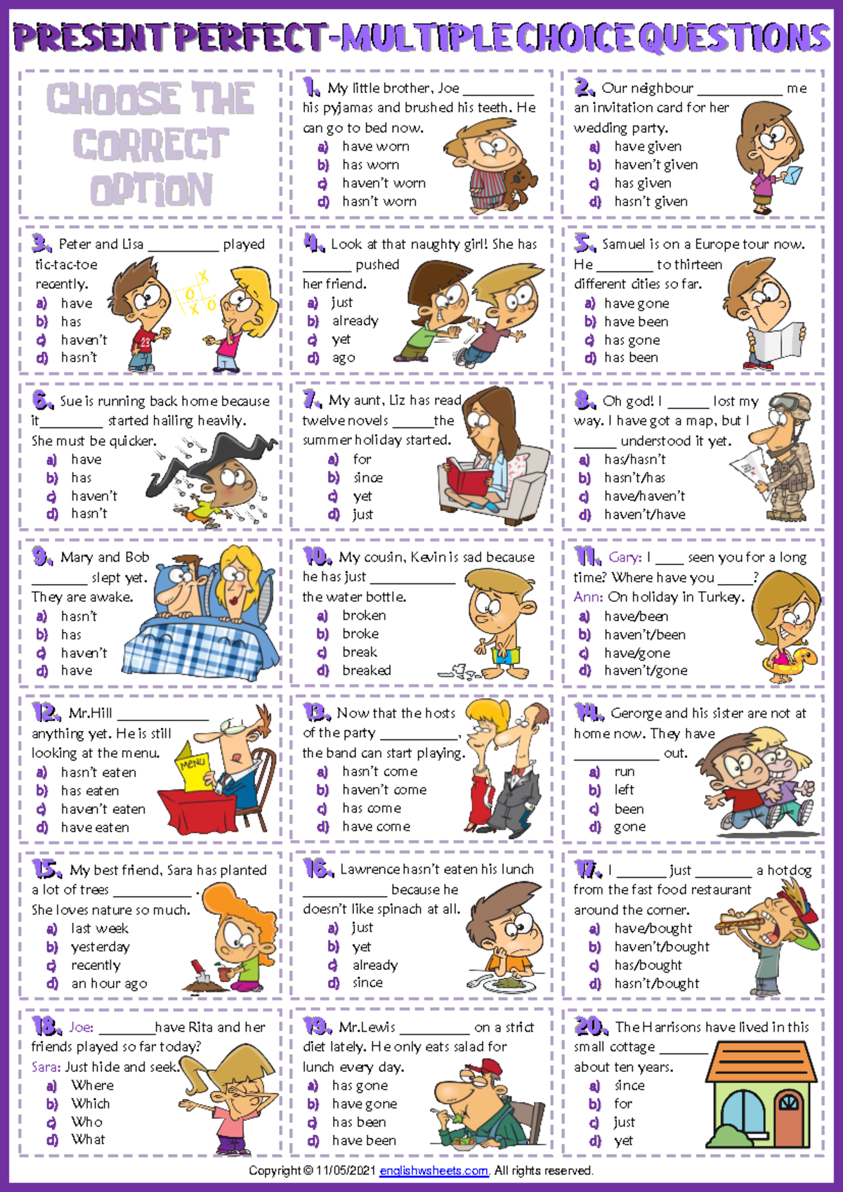 Present Perfect Tense ESL MCQ Worksheet for Students - Studocu