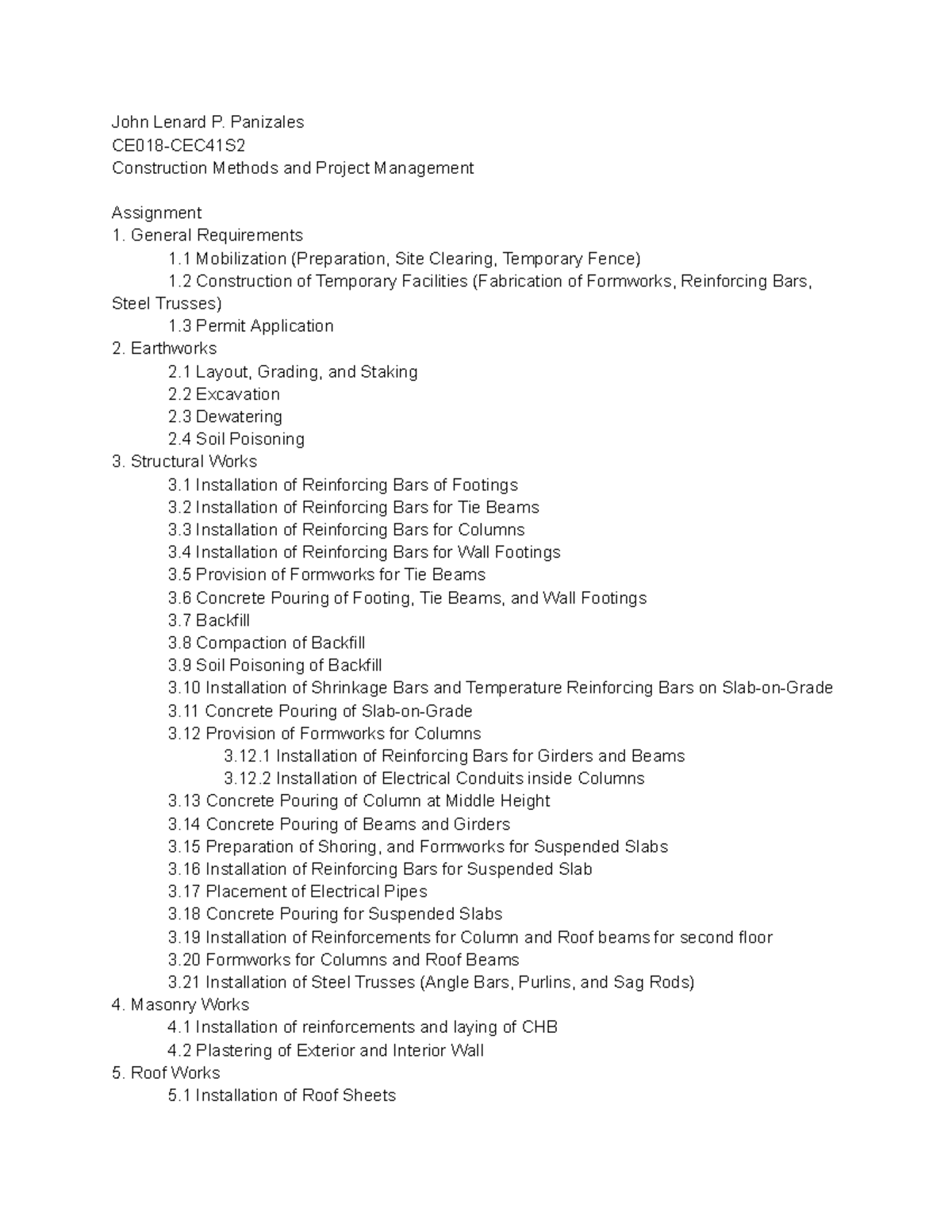 Construction Methods and Project Management (CM 101) Assignment 1 Notes ...