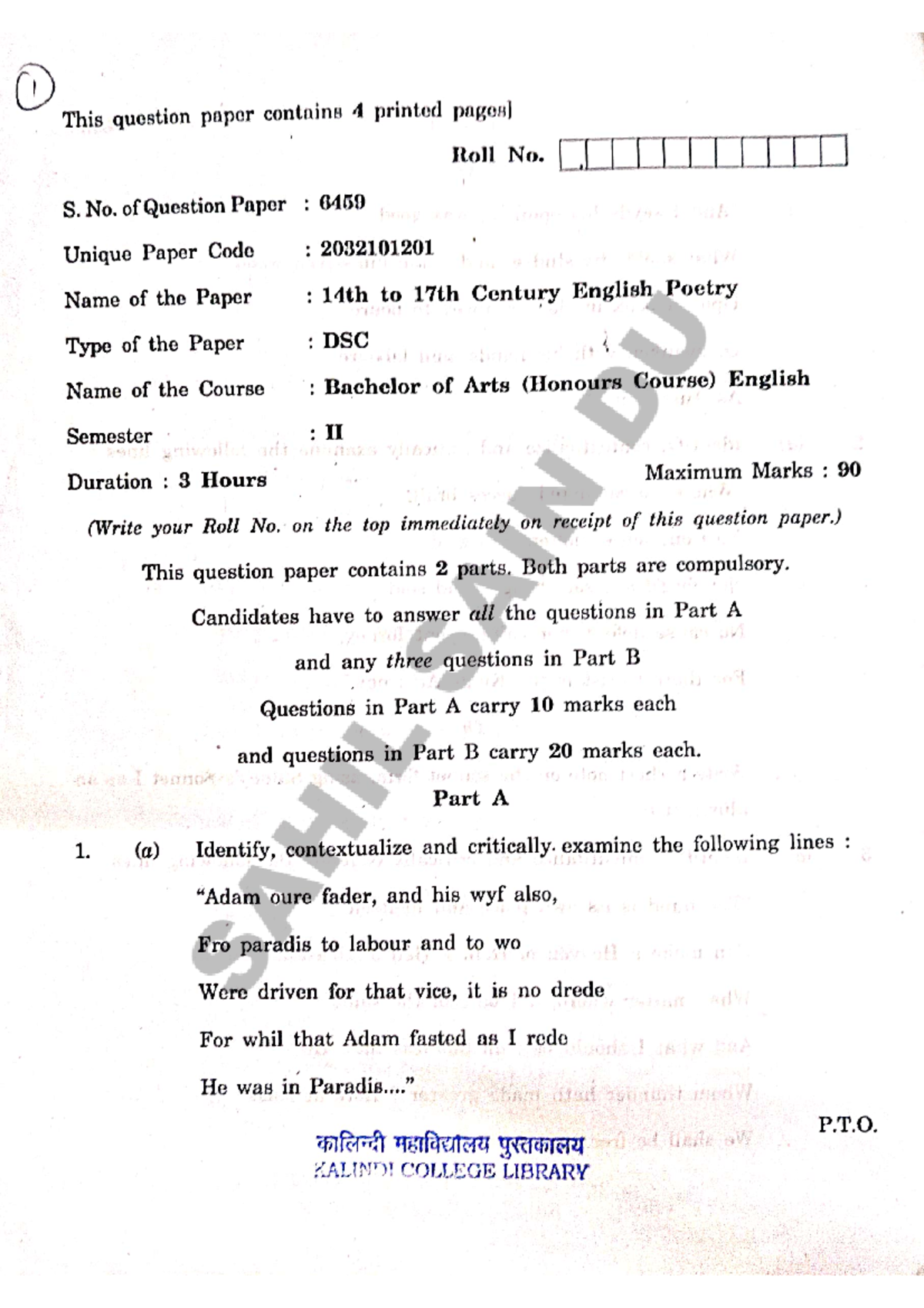 14th to 17th Century English Poetry: Semester 2 Past Year Questions ...