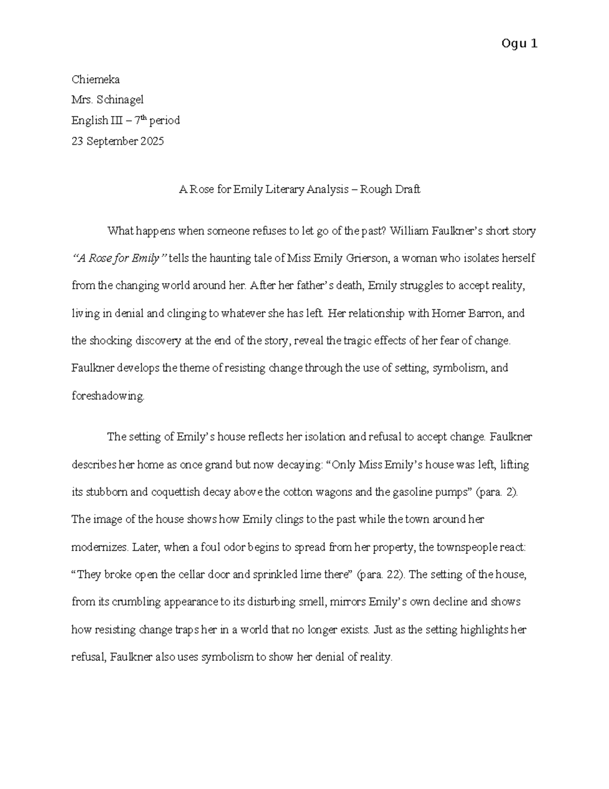 English 7 Literary Analysis: A Rose for Emily Outline - Studocu