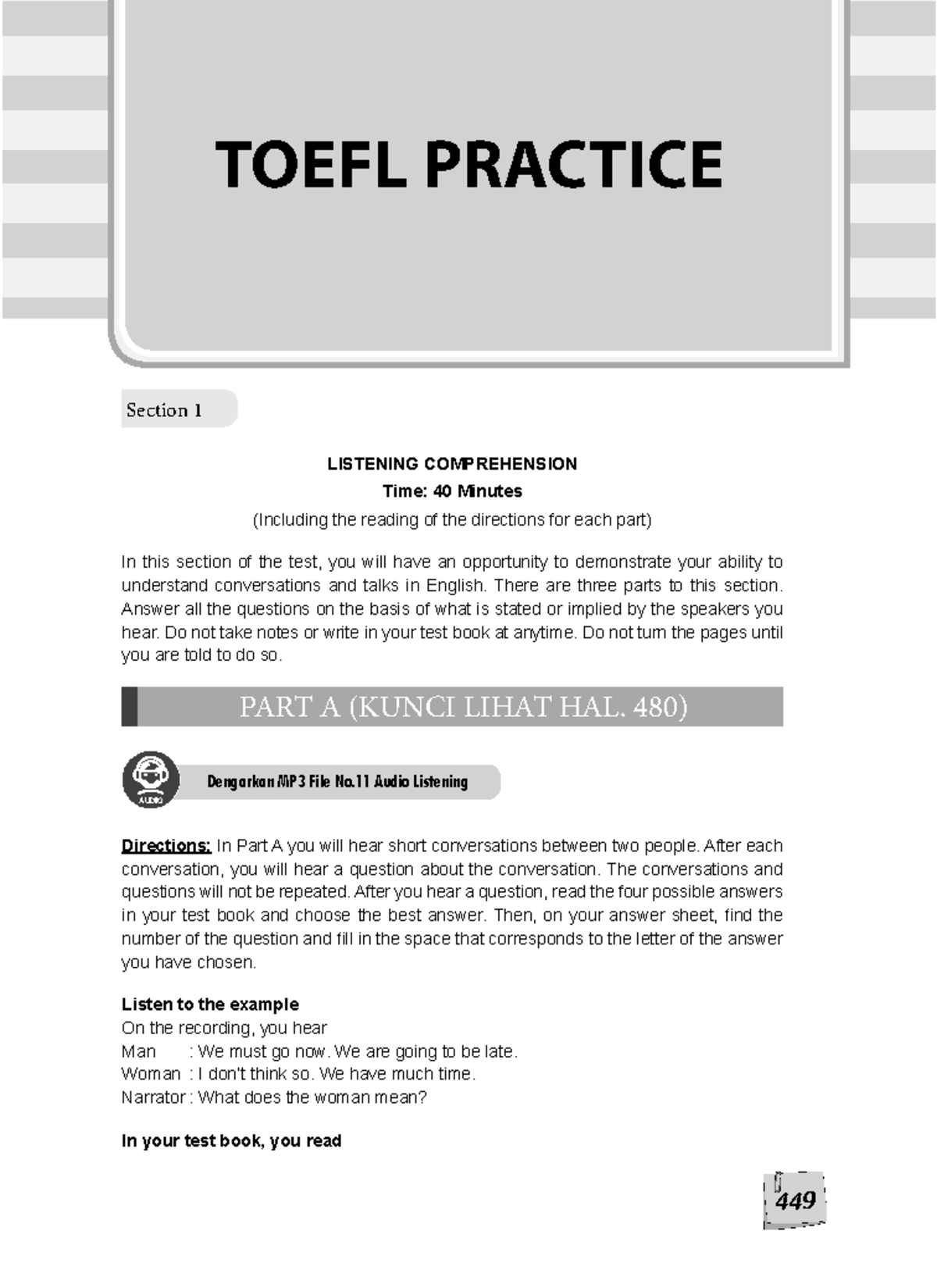 TOEFL PRACTICE: Listening Comprehension Simulation (Section 1) - Studocu