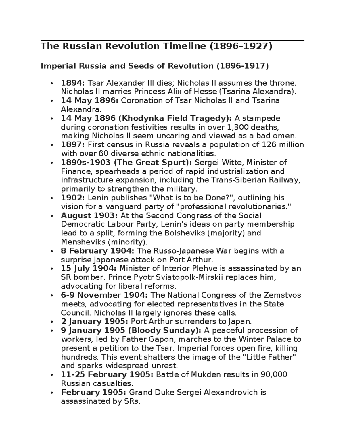 The Russian Revolution Timeline: Key Events and Figures (HIST 101 ...