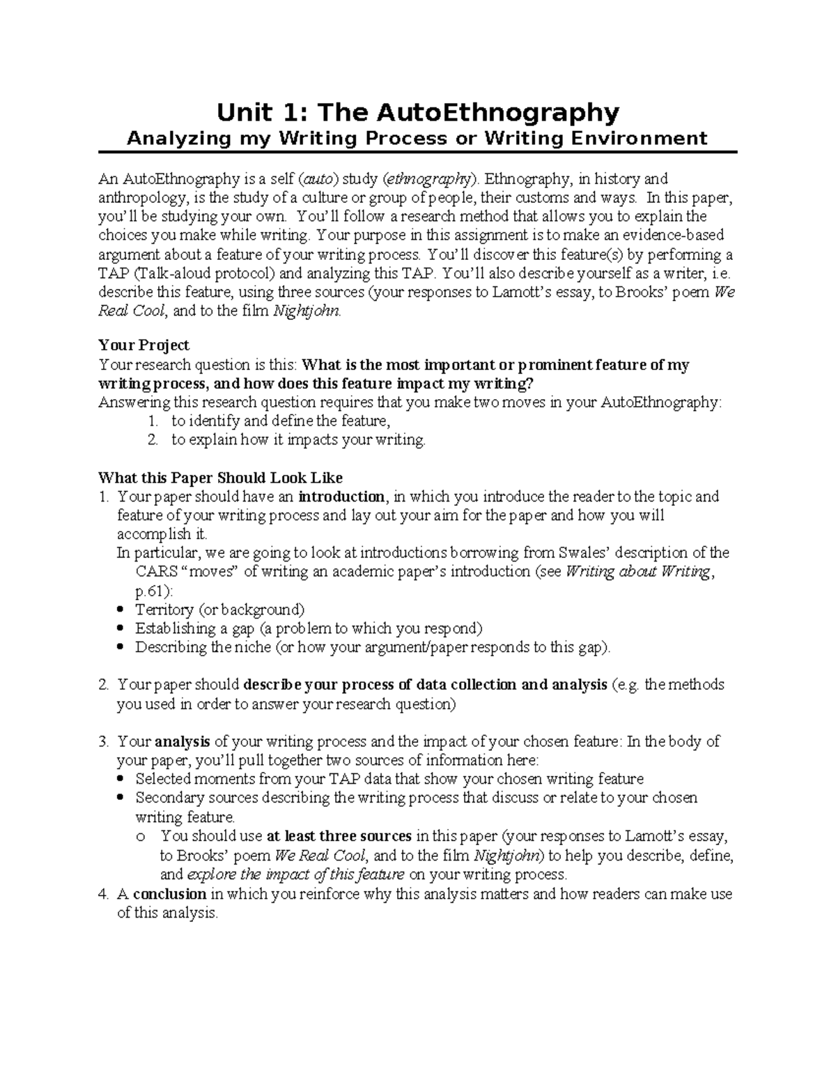 Autoethnography Paper 1: Analyzing My Writing Process - Studocu
