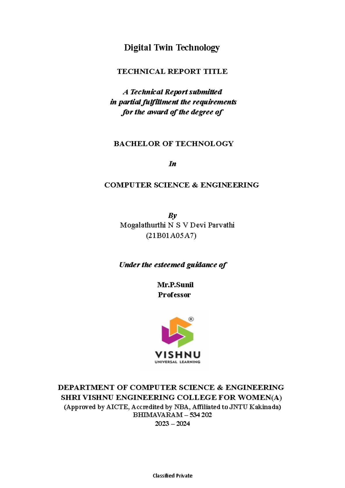Digital Twin Technology Seminar Report - BTECH CSE 21B01A05A7 - Studocu