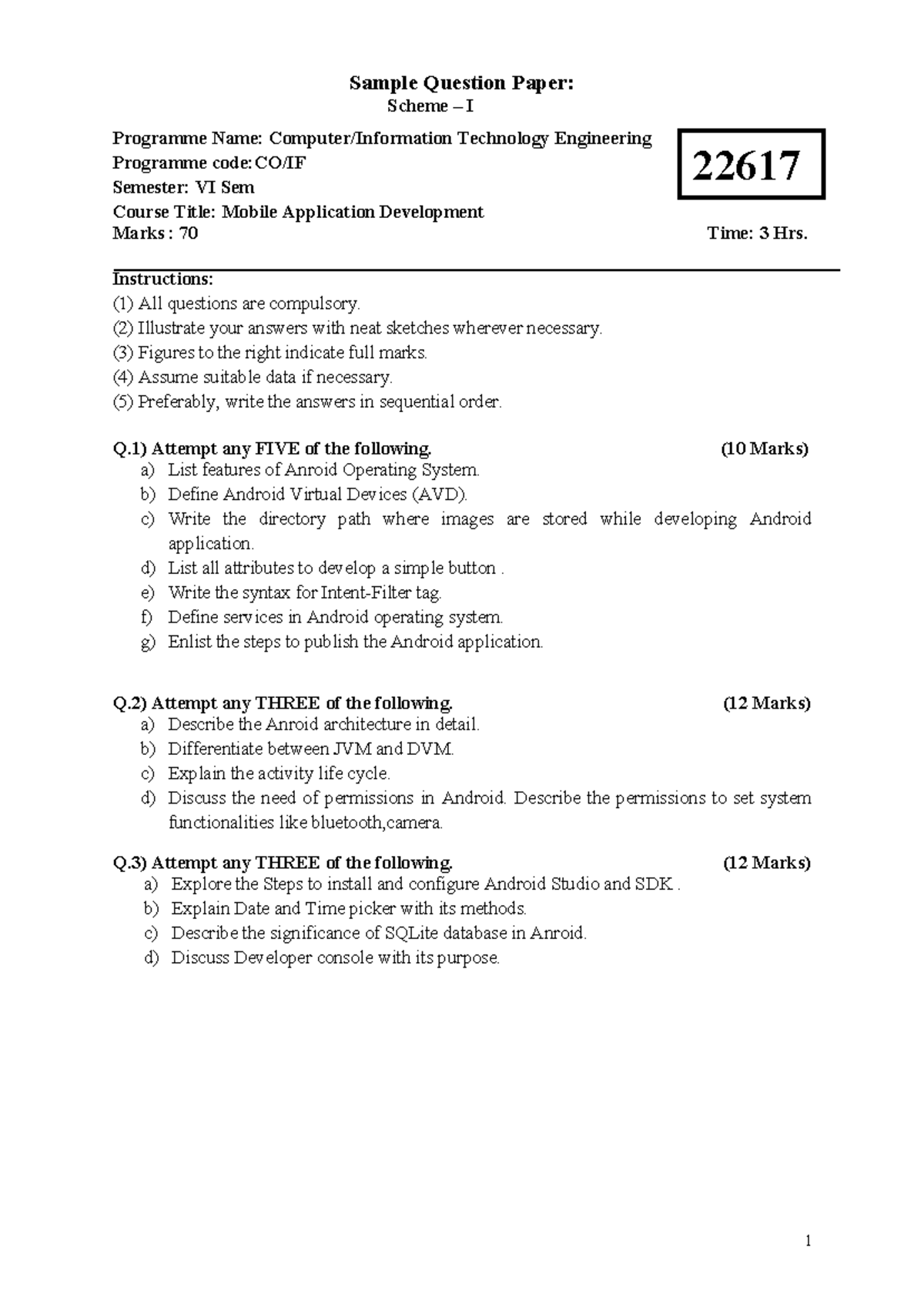 Sample que - Sample Question Paper: Scheme – I Programme Name: Computer ...