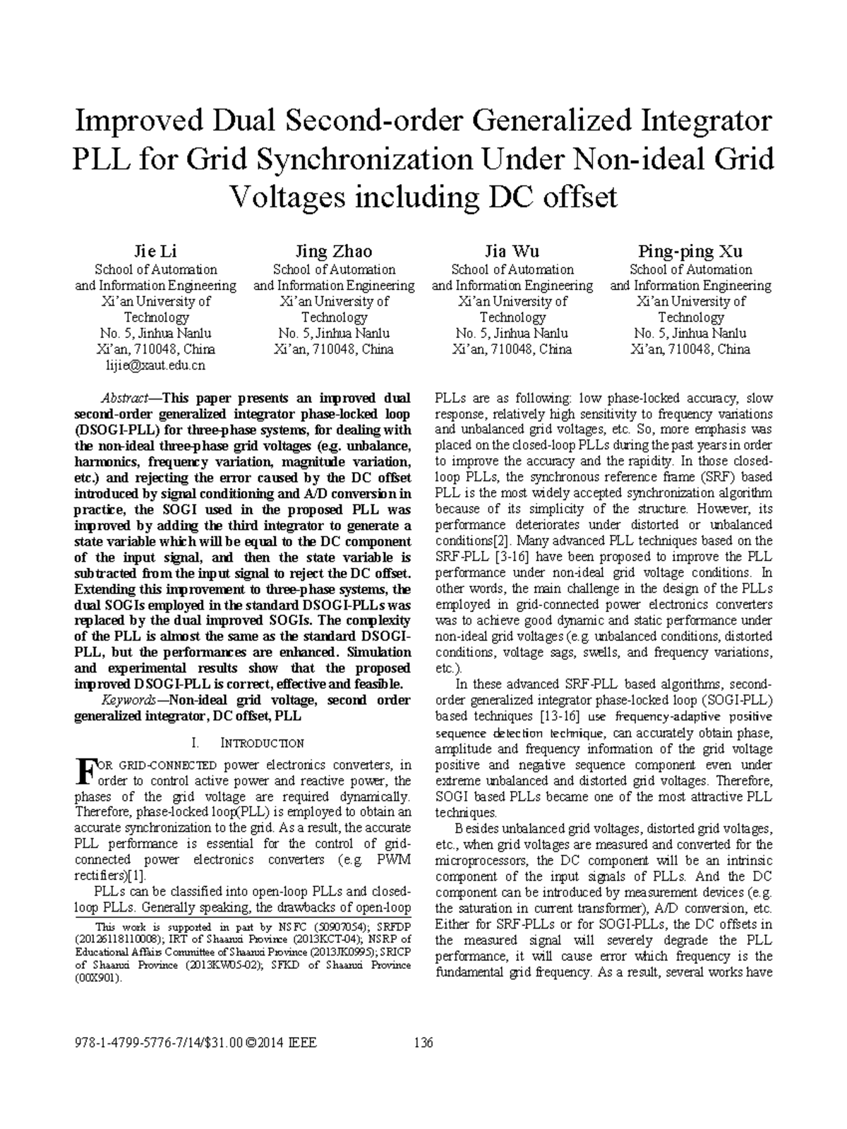 Improved Dual Generalized Integrator PLL for Grid Sync with DC Offset ...