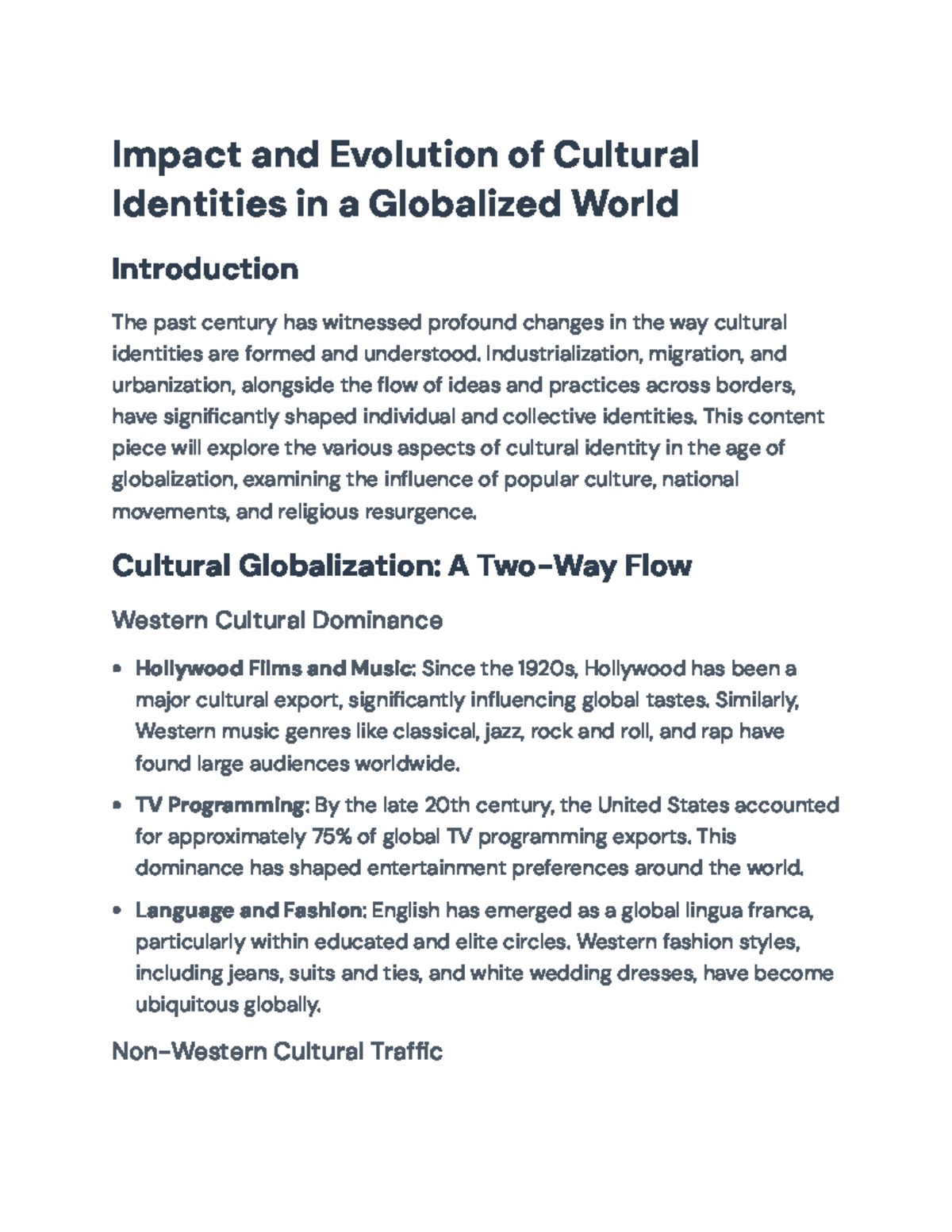 Cultural Identities in a Globalized World: Dynamics of Change - Studocu
