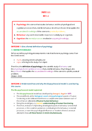 PSYC111 - NWU - Psychology - Studocu